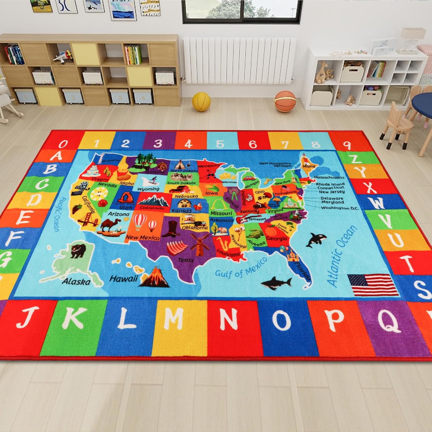 AKASISRUG USA Map ABC Kid Rug,Educational Baby Playmat ,Nylon Surface ...