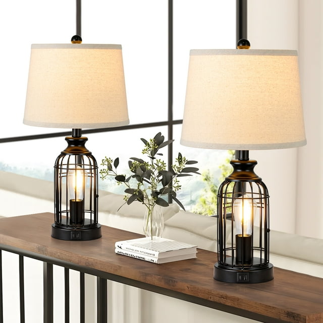 AKASUKI Black Table Lamps Set of 2 with Nightlight, 23'' Touch Metal ...