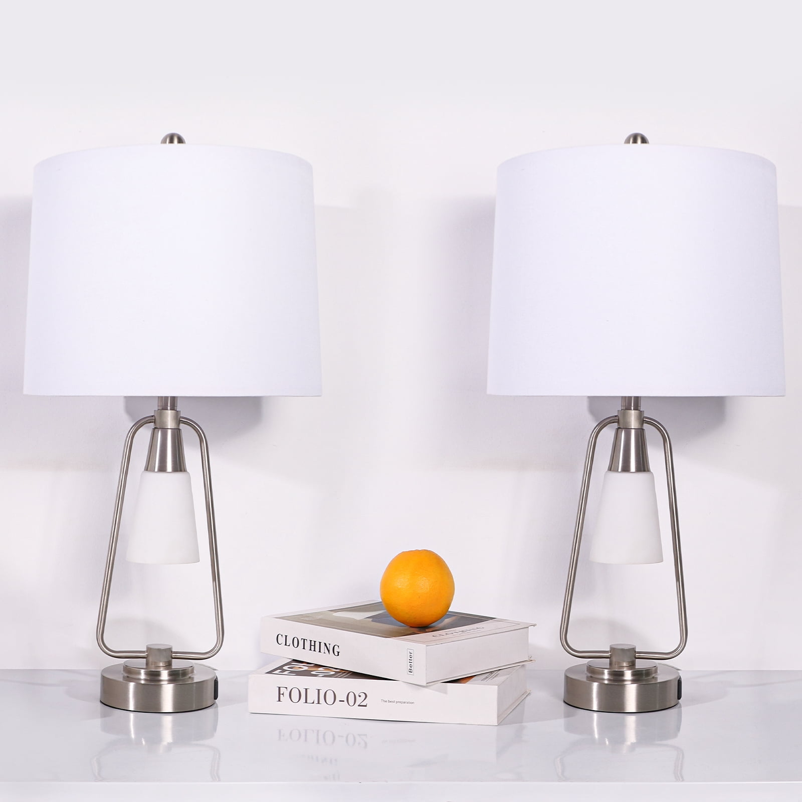 AKASUKI Nickel, Glass Night Light Table Lamps with USB Port (Set of 2 ...