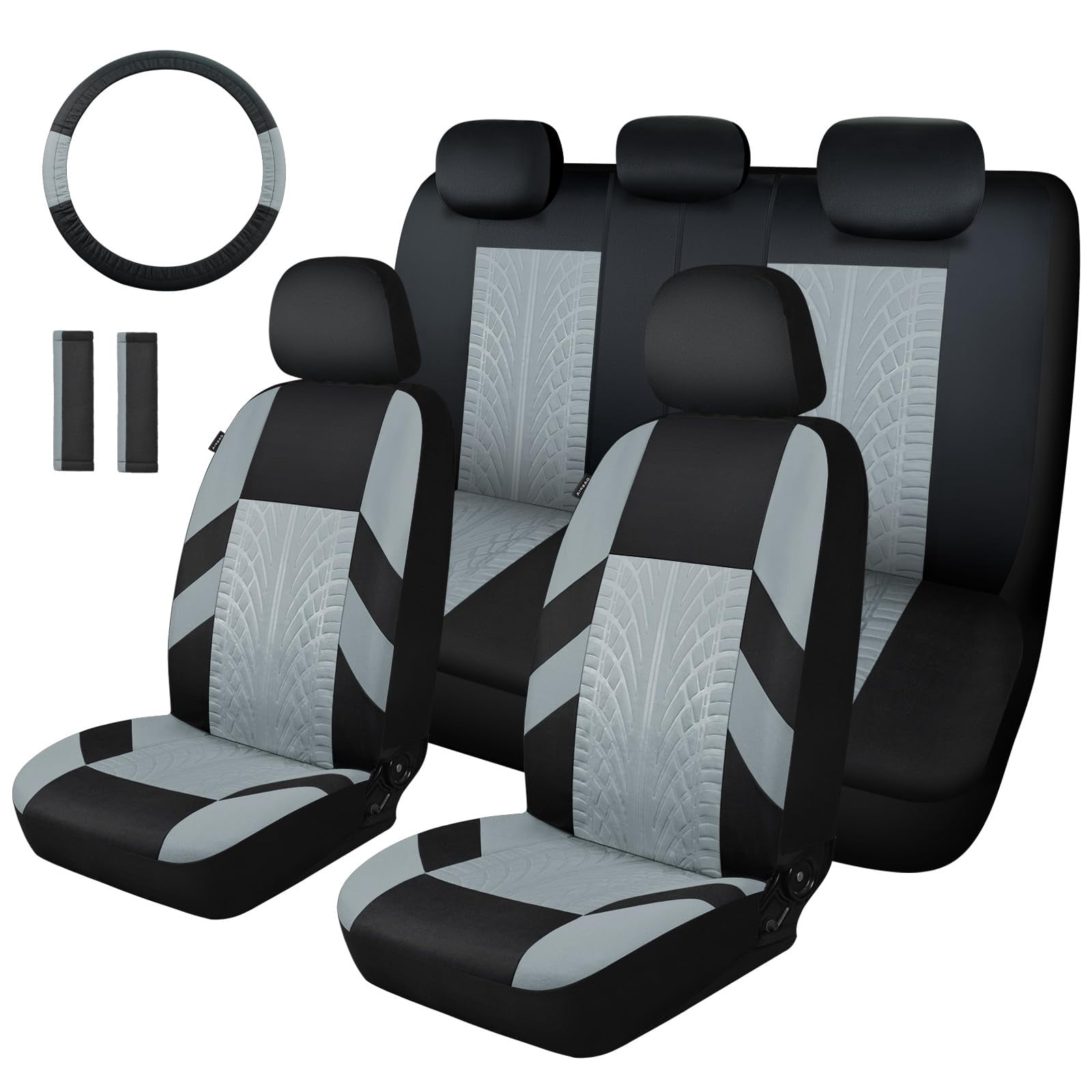AKAUTO Car Seat Covers Full Set with Seat Pads and Steering Wheel Cover ...