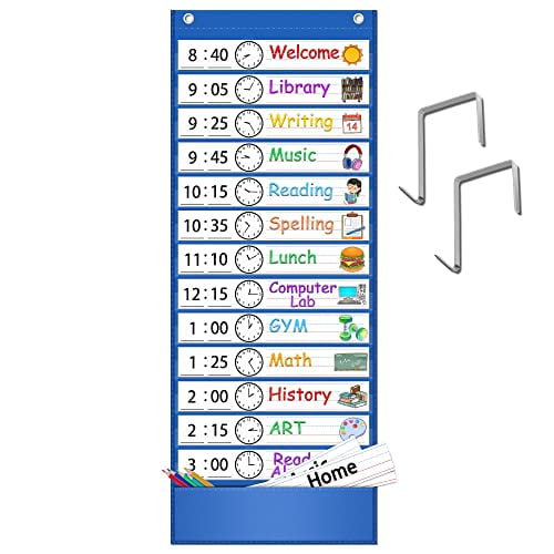 AKAYOK Daily Schedule Pocket Chart, 13+1 Pocket Visual Schedule Chart ...