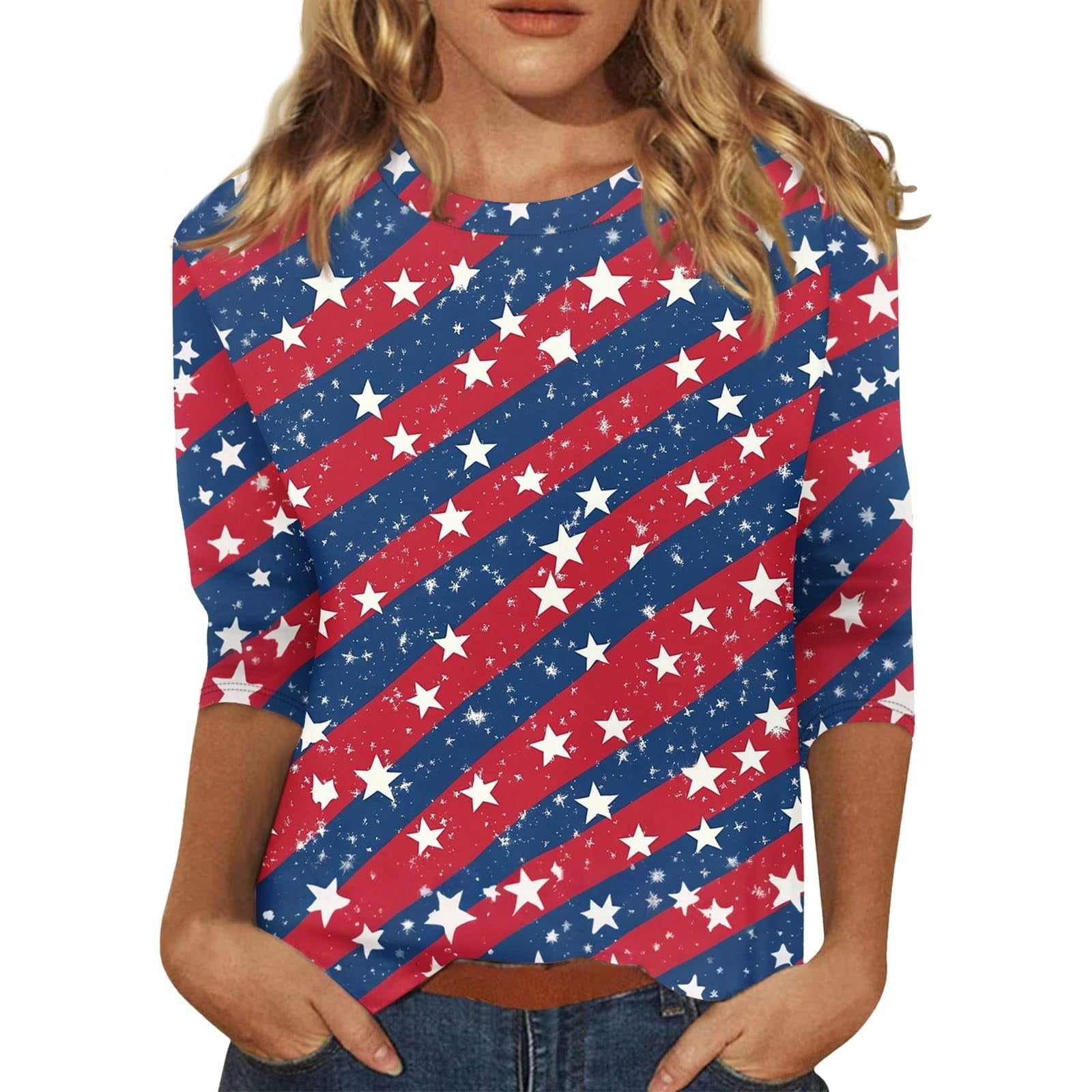 AKEGAMN Beige 4th Of July USA Flag Graphic Tee - 3/4 Sleeve Patriotic ...