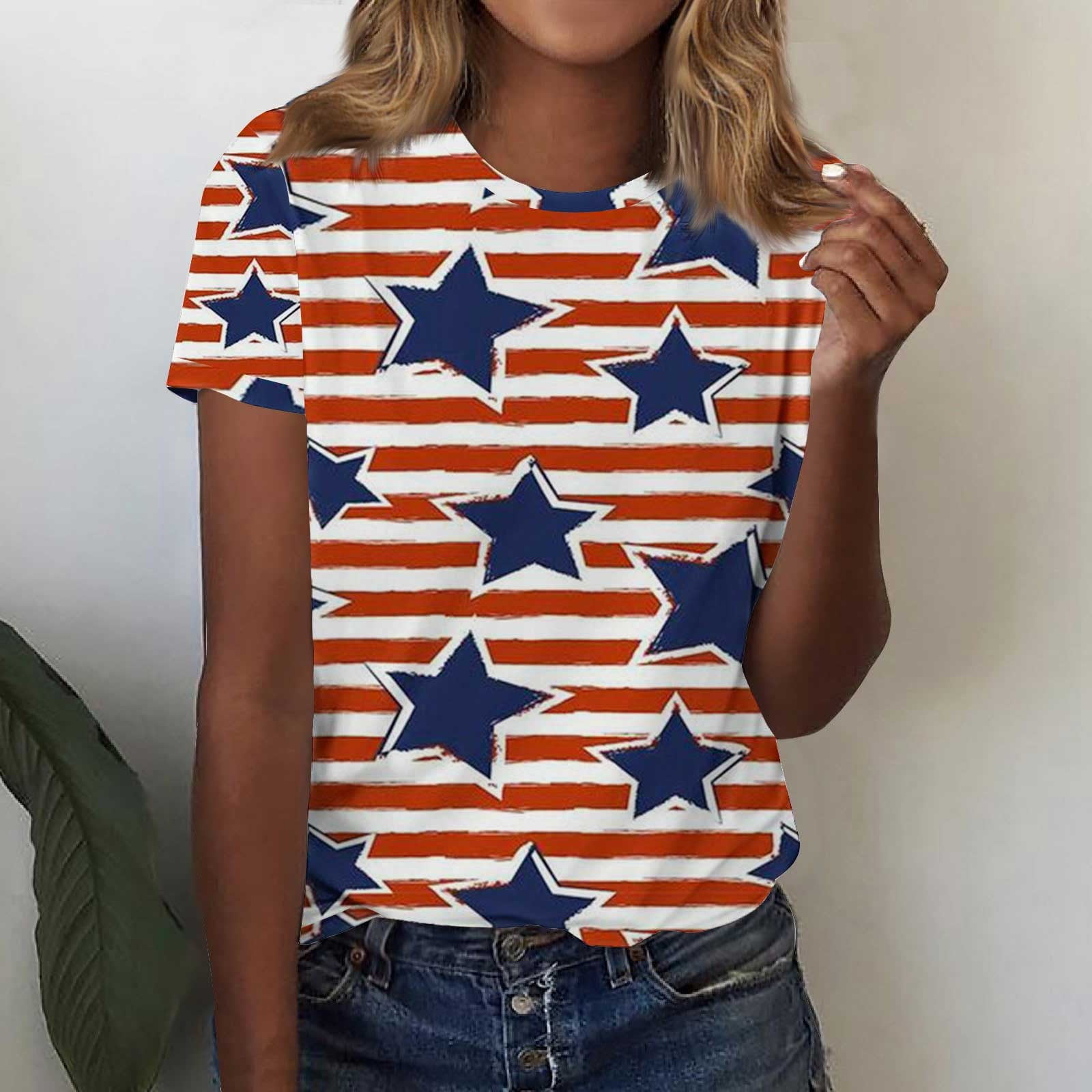 AKEGAMN Red 4th Of July American Flag Graphic Tee - Star Stripes ...