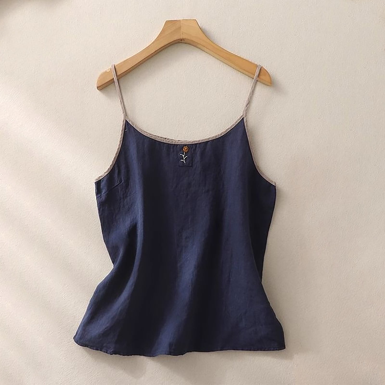AKEGAMN Women's Cotton Linen O-Neck Spaghetti Strap Loose Fit Camisole ...