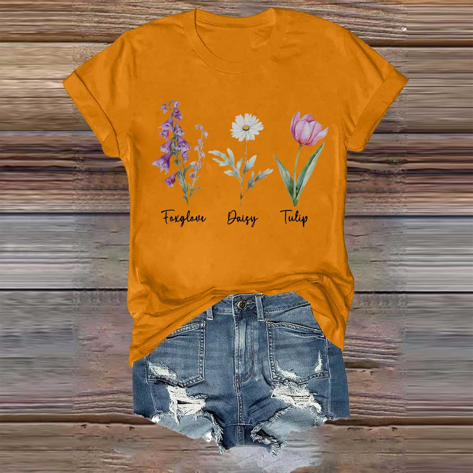 AKEGAMN Women's Floral Fdt Print Crew Neck Short Sleeve T-Shirt, Yellow S-3XL - Walmart.com