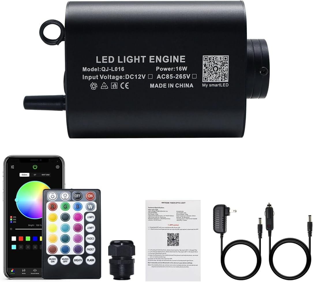 AKEPO 50W RGBW Twinkle Fiber Optic Light Engine Driver, Bluetooth APP ...