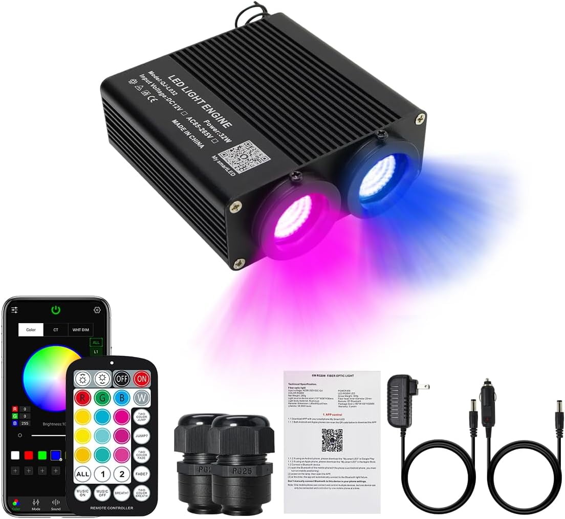 AKEPO 50W RGBW Twinkle Fiber Optic Light Engine Driver, Bluetooth APP ...