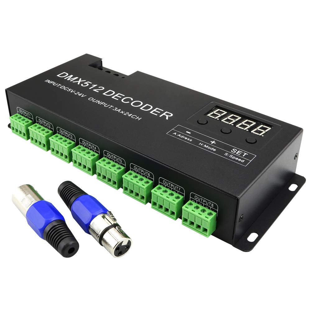 AKEPO LED DMX 24CH Digital Display Decoder, Dimming Driver LED DMX512 Controller for RGB Strip ...