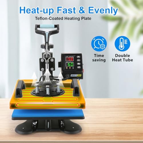 AKEYDIY Heat Press, 12x10in Heat Press Machine, 360 Degree Swing Away Sublimation Transfer ...