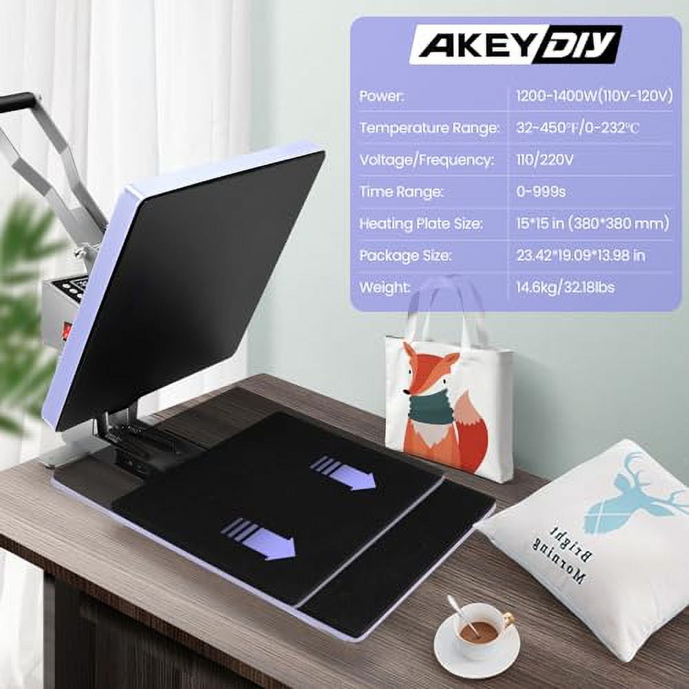 AKEYDIY Heat Press 15x15 Slide Out Drawer Digital Shirt Press Fast ...