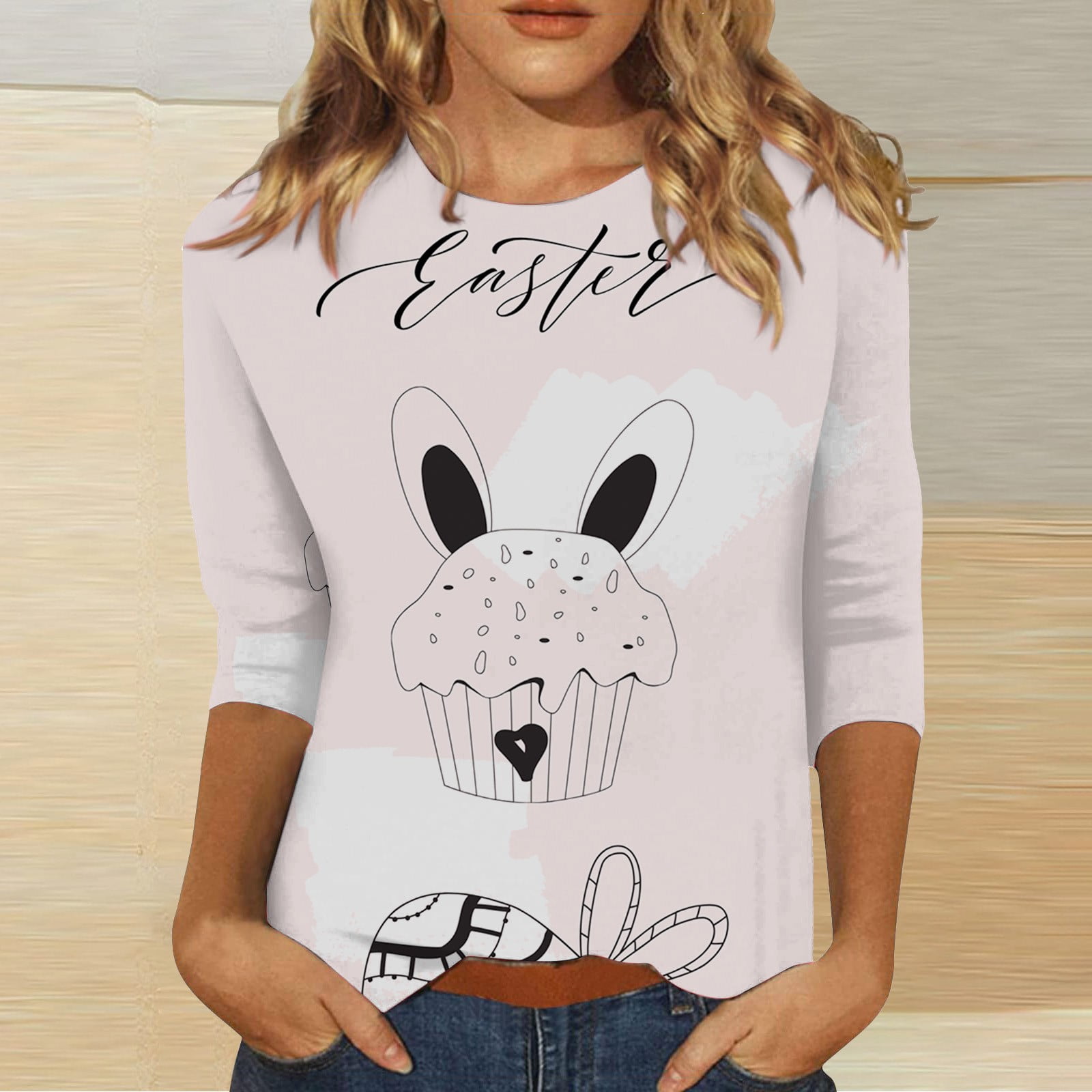 AKGEAMN Easter Rabbit 3/4 Sleeve T-Shirt Bunny Pink, S-2XL - Walmart.com
