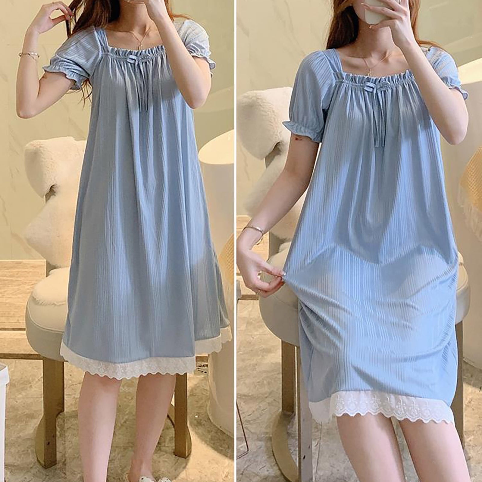AKGEAMN Women's Polyester Spandex Square Neckline Nightgown Below-the ...