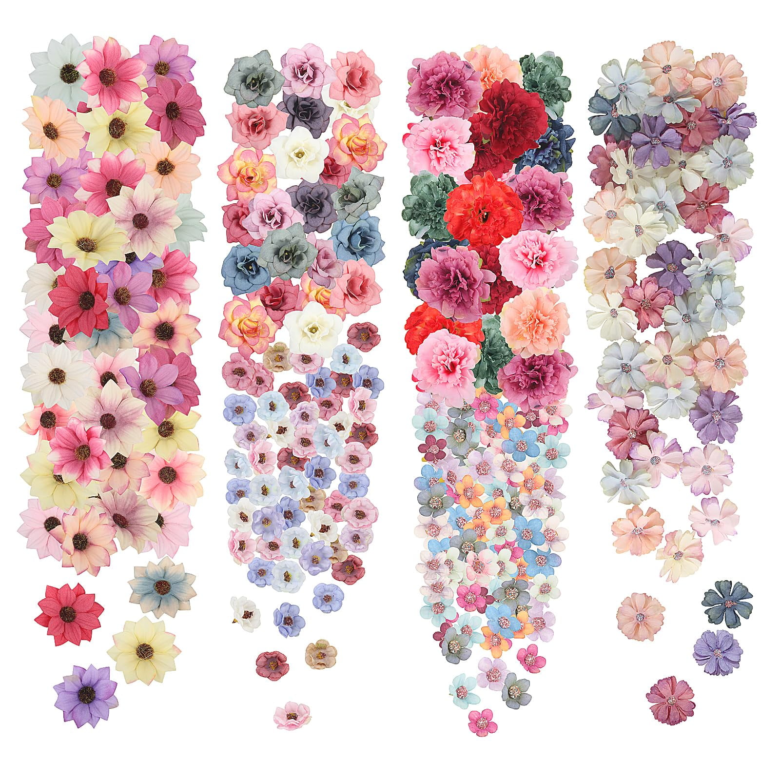 AKIT 240pcs Fake Flowers Heads Artificial Silk Flower for Crafts, Small ...