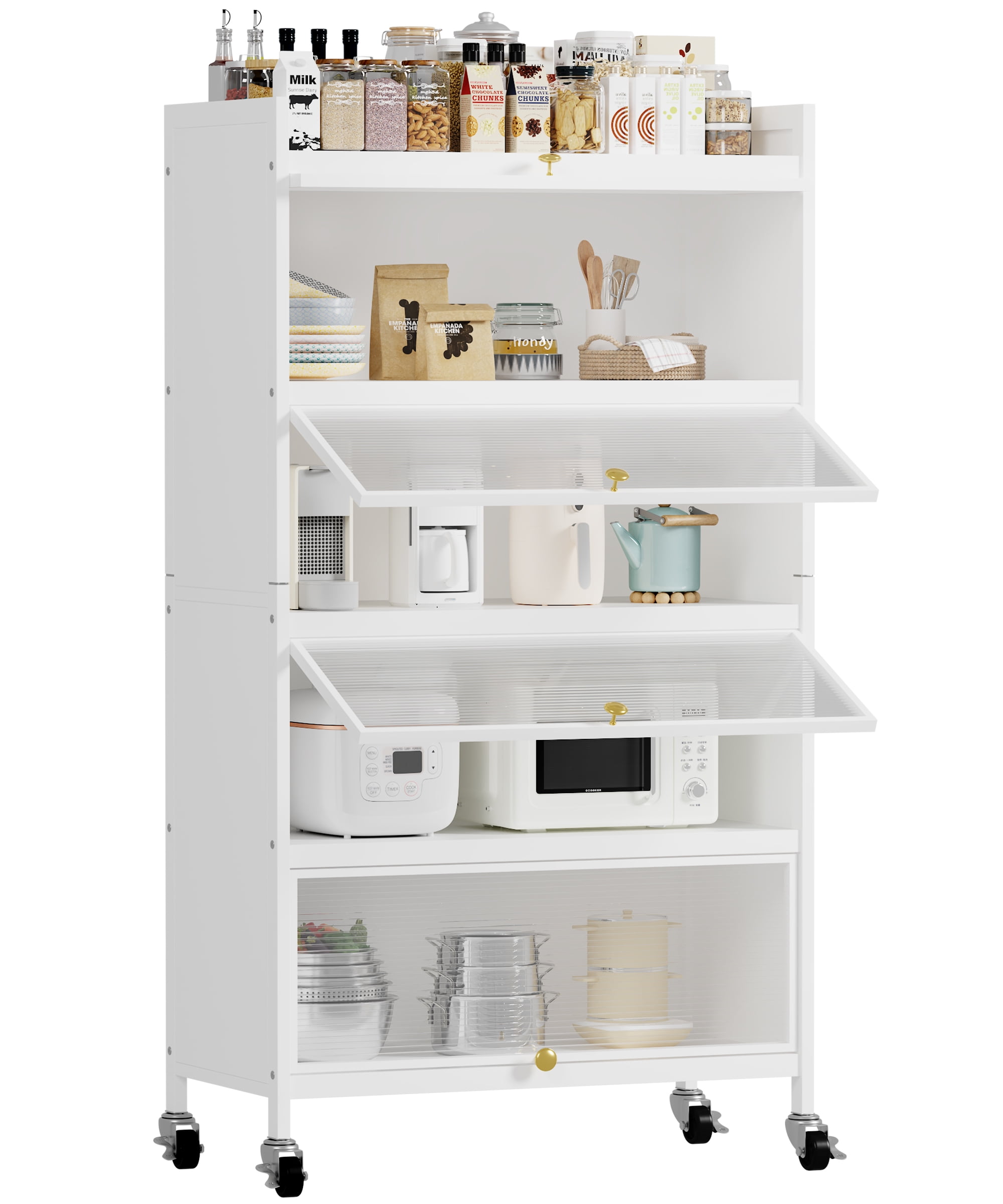 AKIUDEX 5 Tier Pantry Storage Cabinet Baker Racks with 4 Flip-up Doors ...