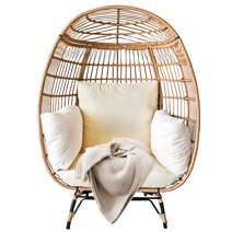 Merrick Lane Oversized Wicker Rattan Swivel Lounge Egg Chair for Indoor/Outdoor Patio, Sunroom ...