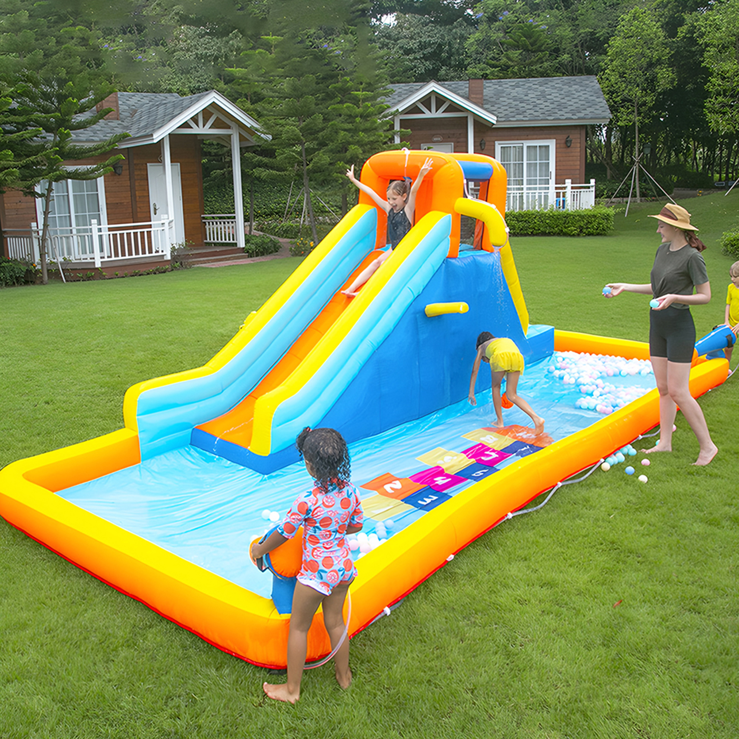 Pre-Owned Magic Time Double Hurricane Outdoor Inflatable Water Slide ...