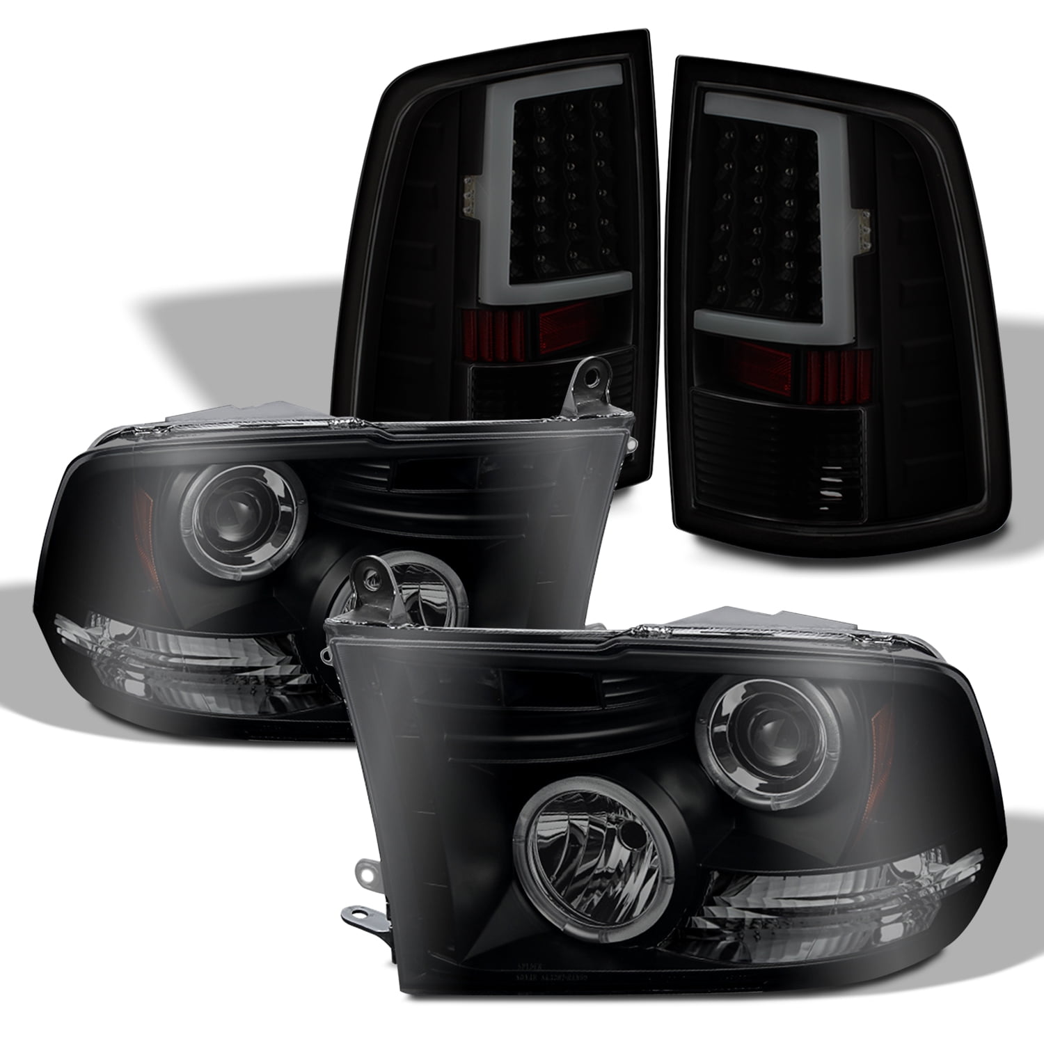 AKKON - Black [Smoke Bezel]For 2009-2018 Ram LED Dual Halo DRL ...