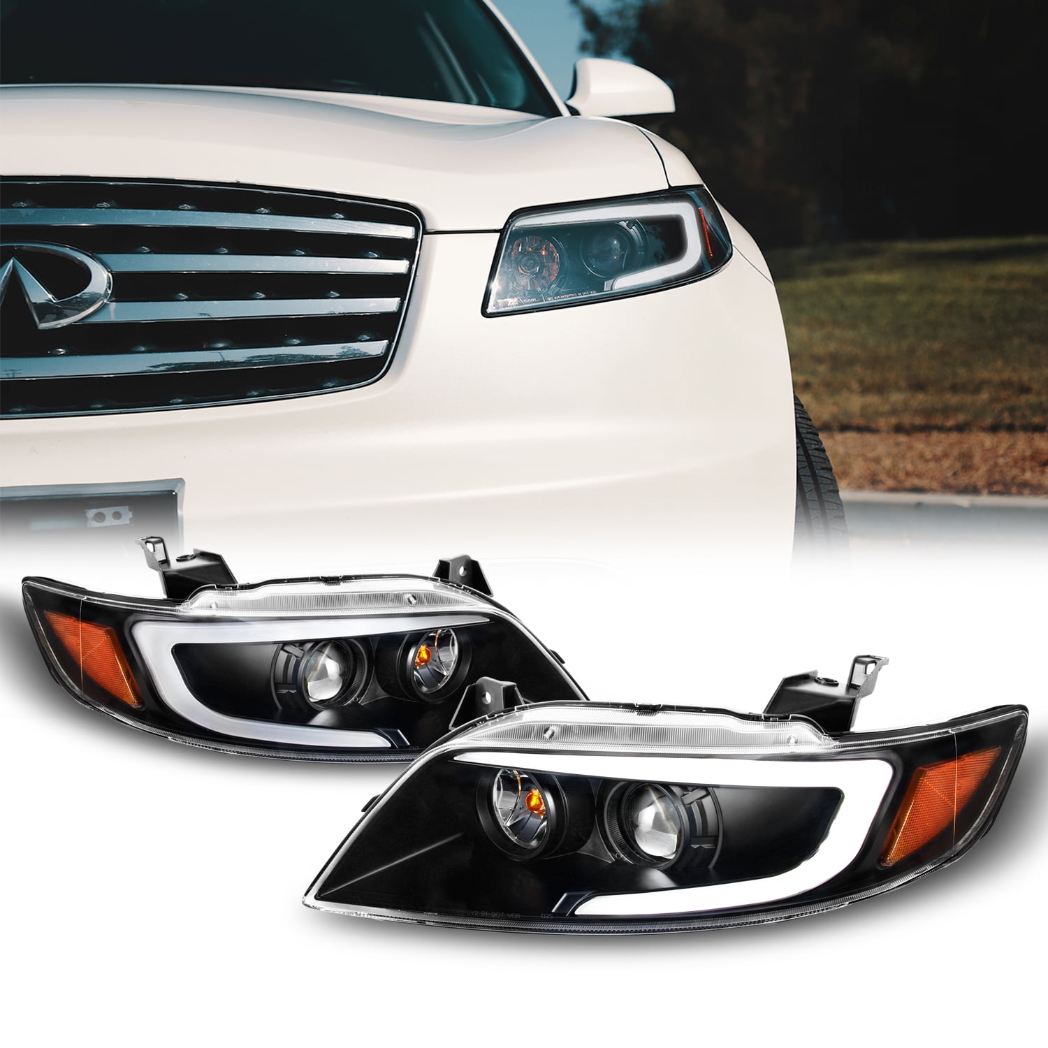 SWITCHBACK LED Projector Headlights for 2003-08 FX35 FX45, Midnight Black Housing - Walmart.com