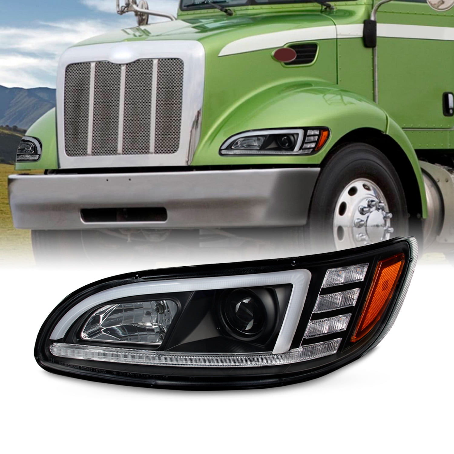 AKKON - Fit 1999-2020 Peterbilt Class 8 Truck Black Halogen Projector ...