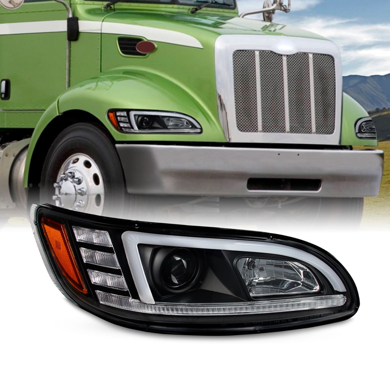 AKKON - Fit 1999-2020 Peterbilt Class 8 Truck Black Halogen Projector ...
