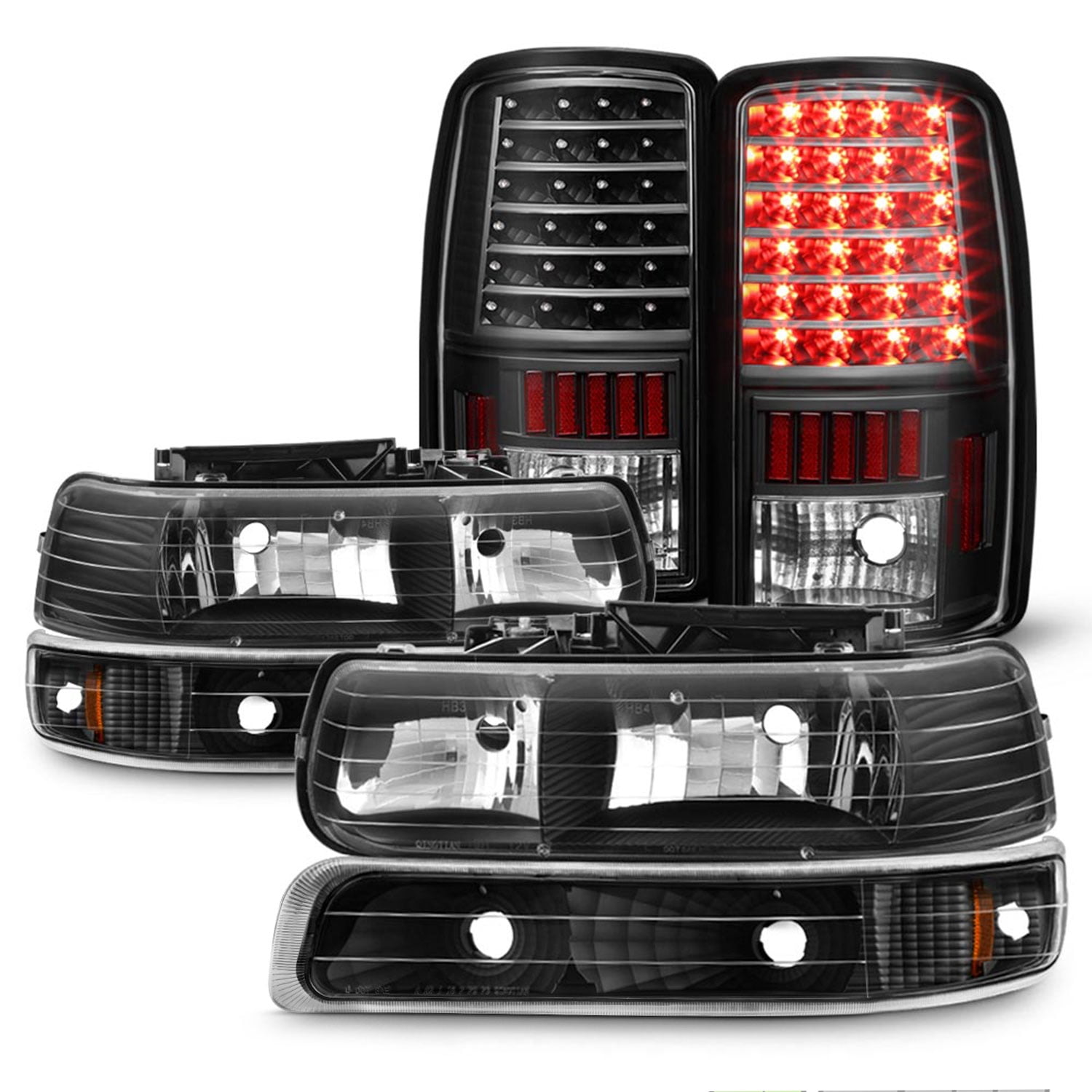 AKKON - Black Headlights, Bumper Signal, LED Tail Brake Lamp for 2000 ...