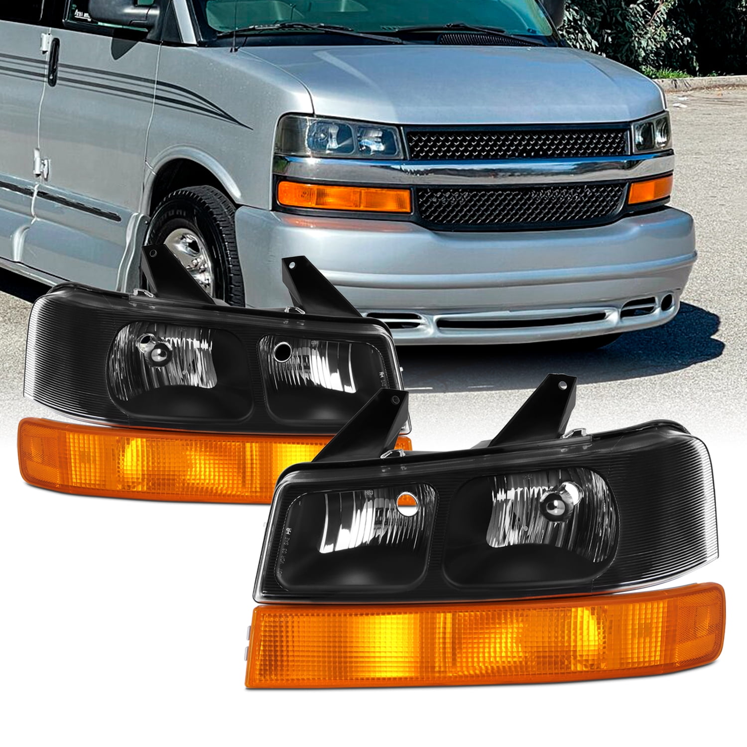 AKKON - Fit 2003-2022 Chevy Express | GMC Savana 1500 2500 3500 Black ...