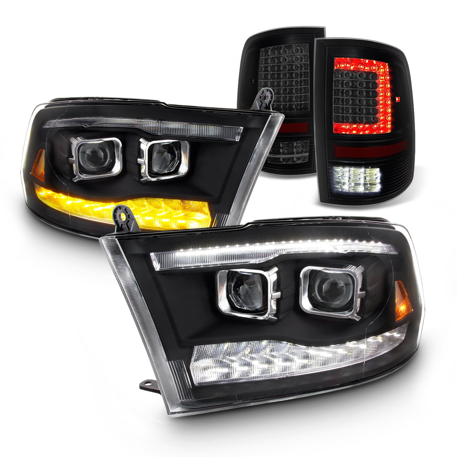 AKKON - Fit 2009-2018 Dodge Ram| Projector Headlight DRL+ Smoked Len ...