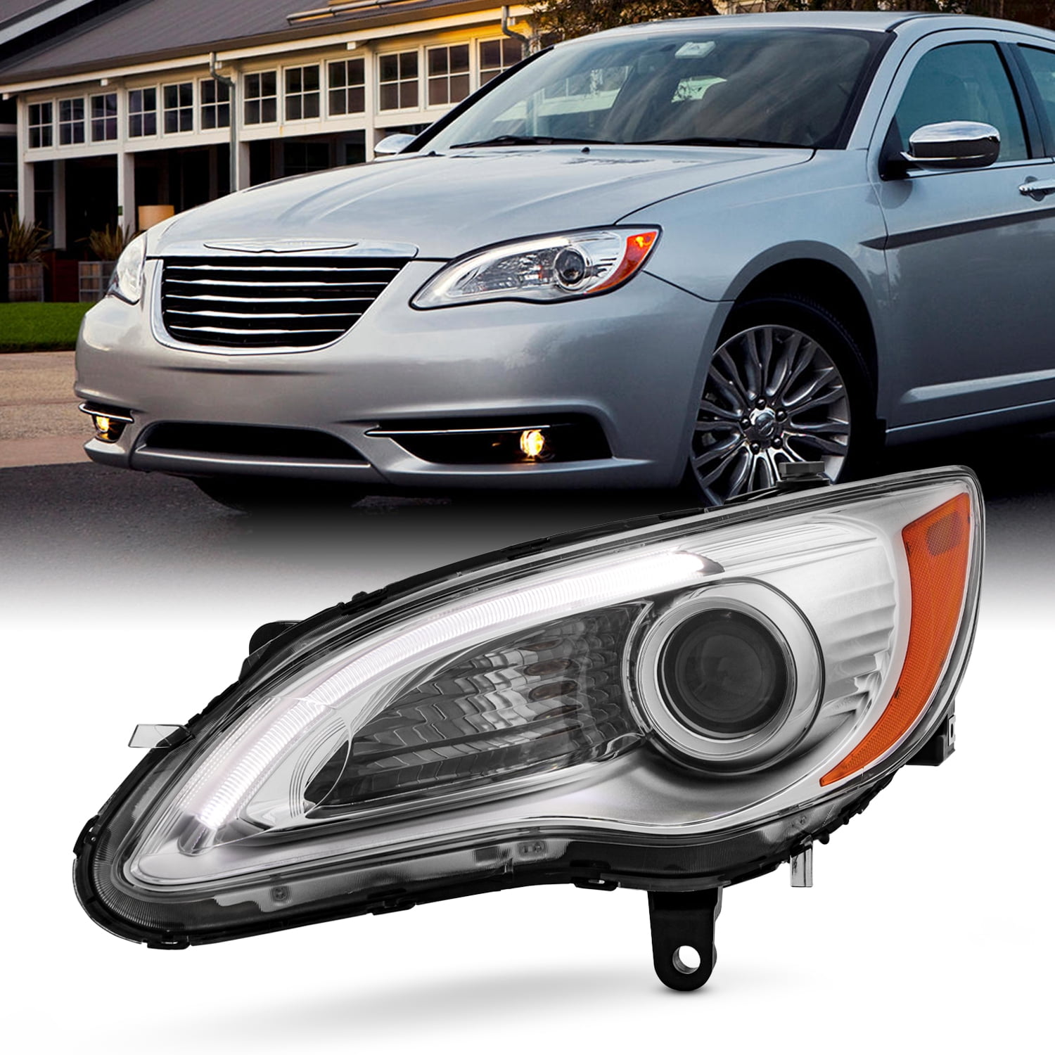 AKKON - Fit 2011-2014 Chrysler 200 [Halogen Type] Projector Chrome ...
