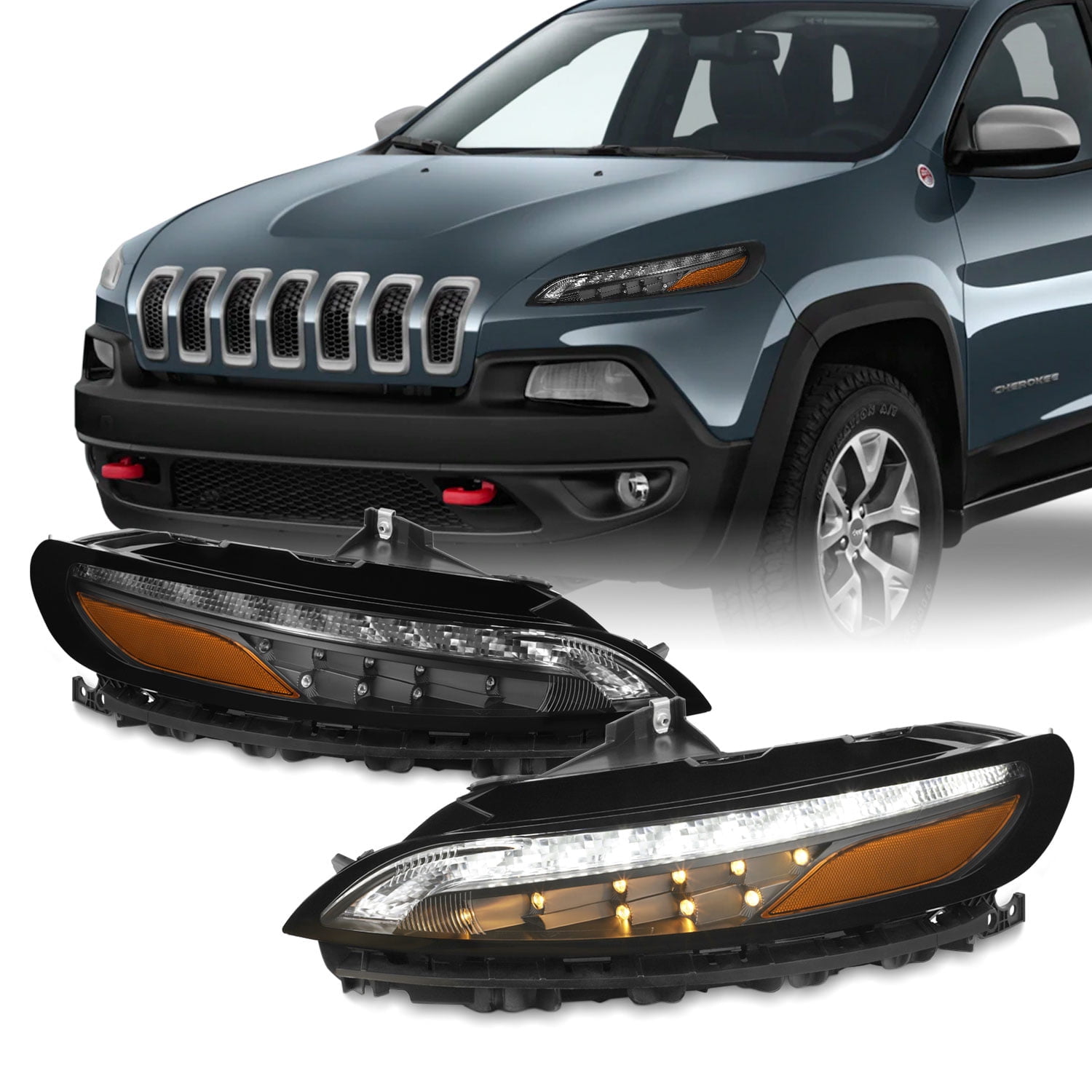 AKKON - Fit 2014-2018 Jeep Cherokee KL LED Daytime Running Lights DRL w ...