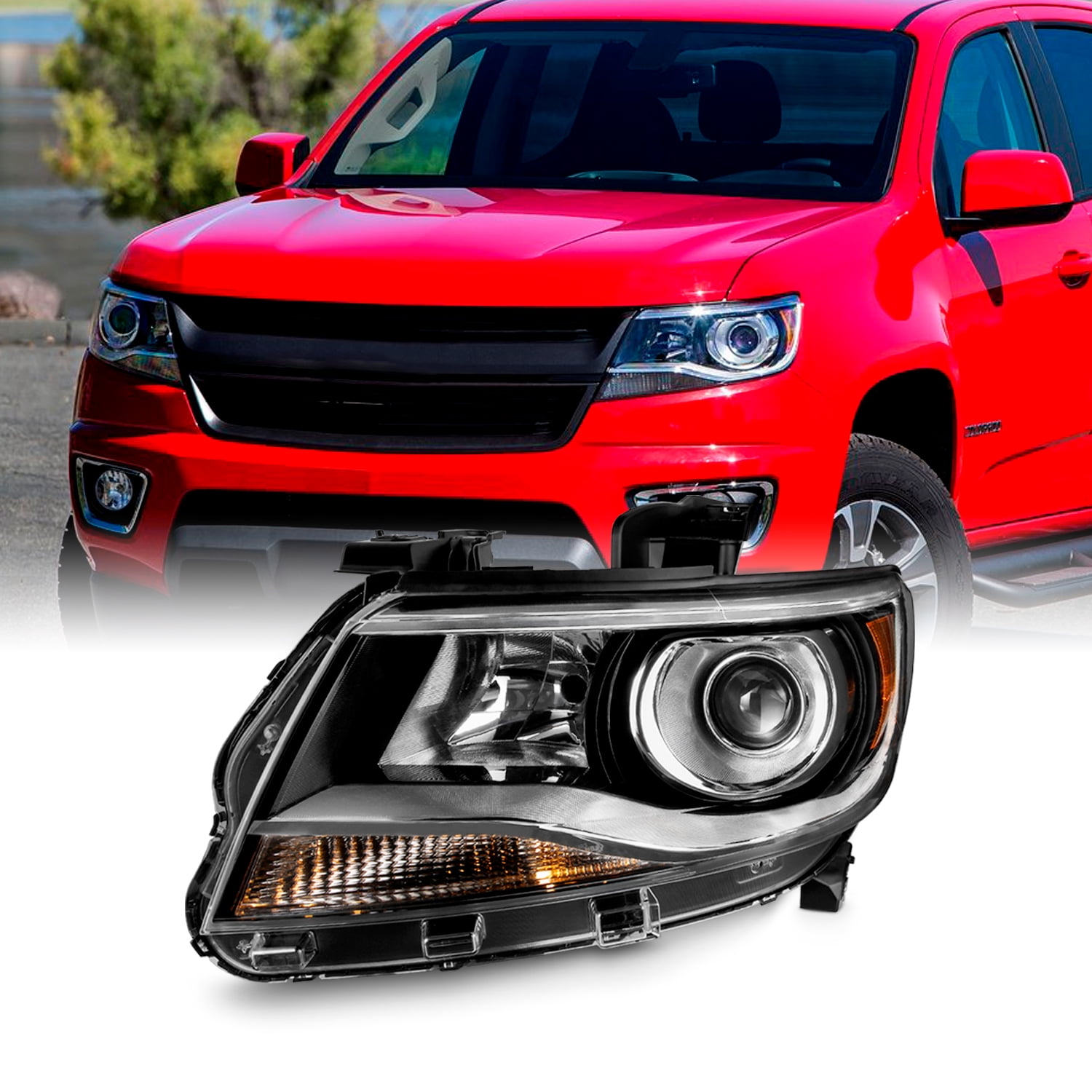 AKKON - Fit 2015 2016 2017 2018 2019 2020 2021 2022 Chevy Colorado Projector Headlight w/Halogen ...