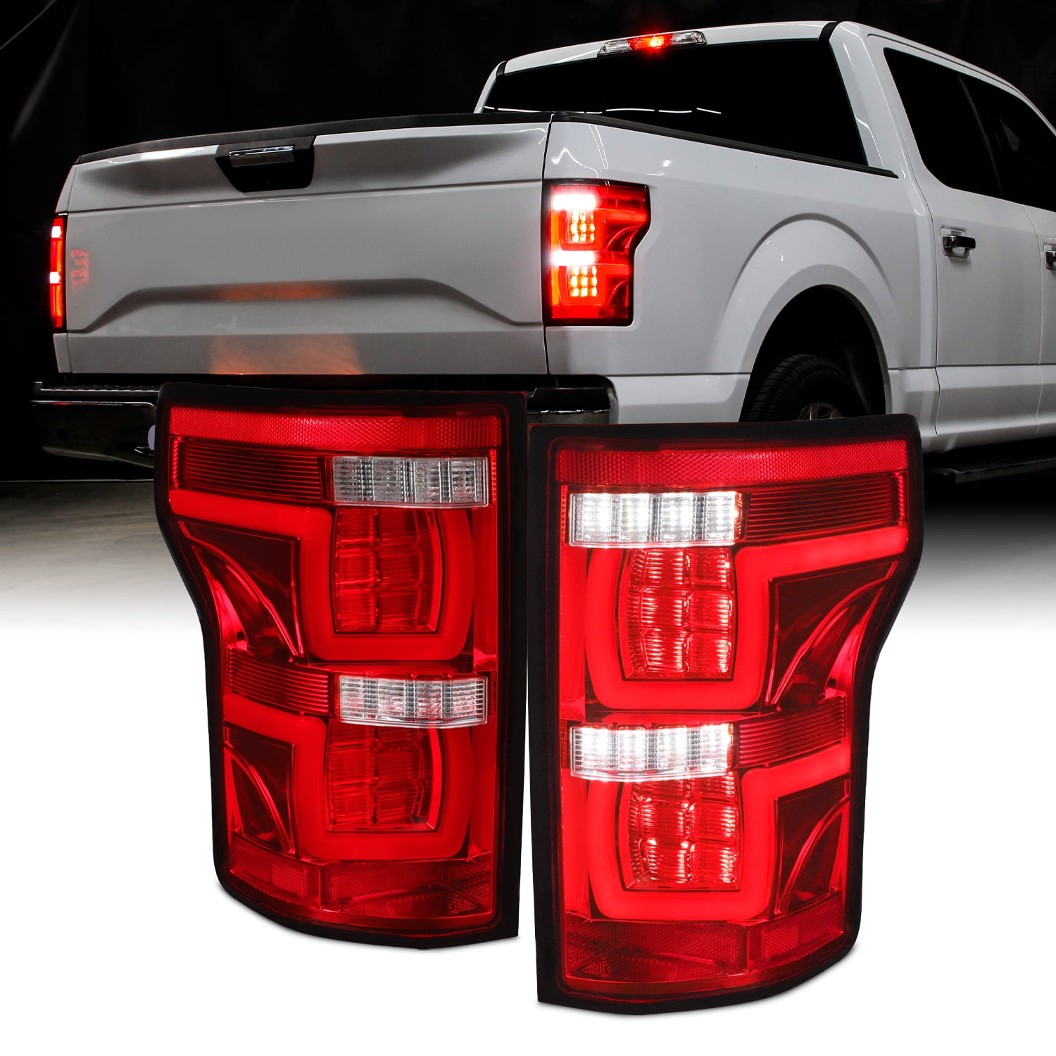AKKON - Fit 2015-2020 Ford F150 15-20 [U-Shape LED Tube] Tail Lights Rear Brake Lamp Assembly ...