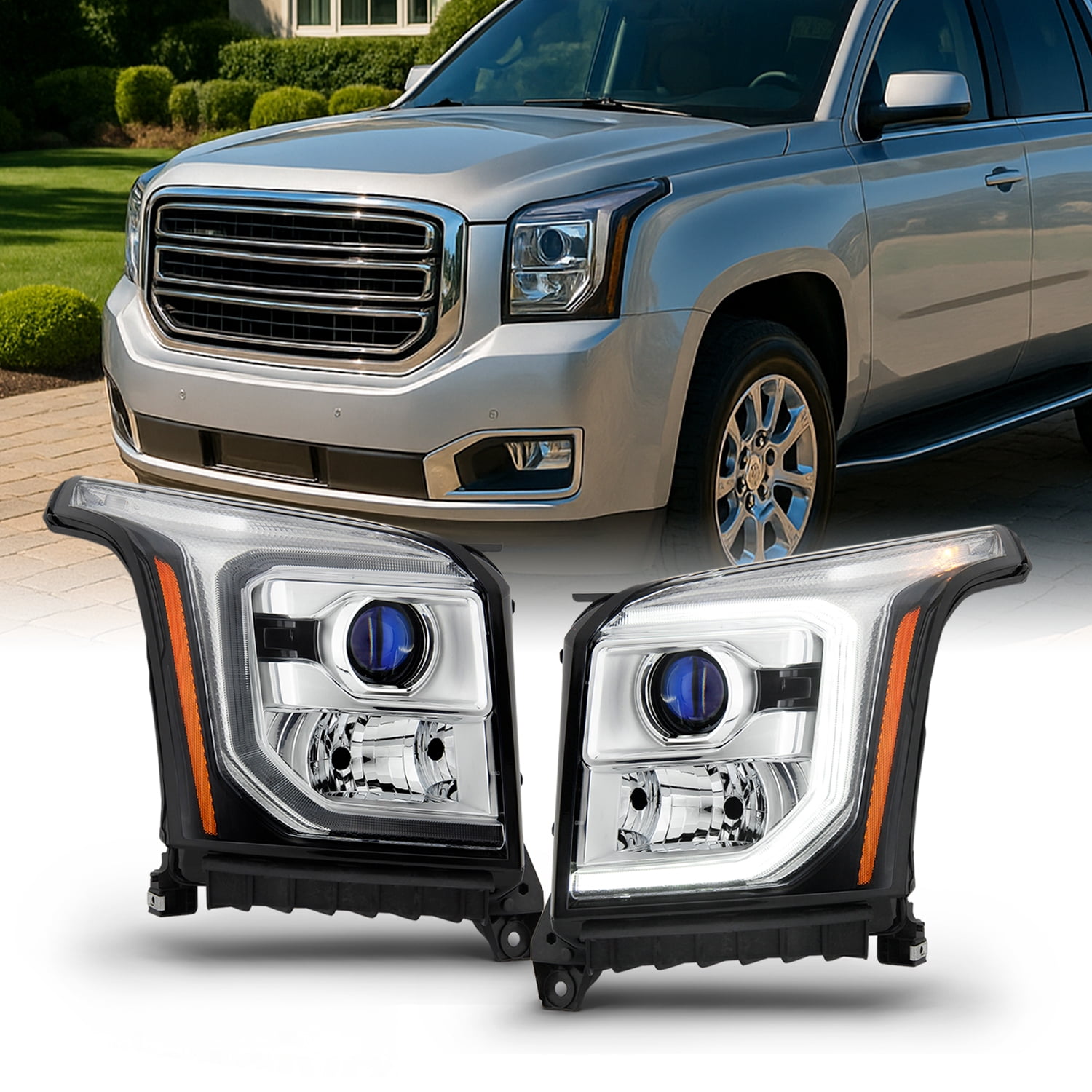 AKKON - LED Light Tube Projector Headlights Pair Assembly for 2015-2020 ...
