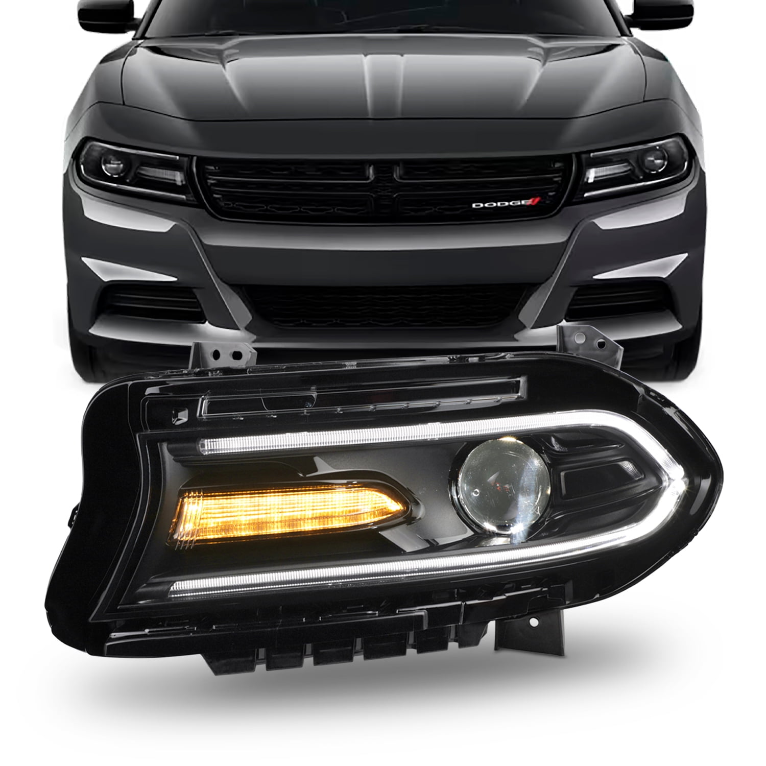 AKKON - Fit 2015-2021 Dodge Charger HID Xenon w/ LED DRL Assembly ...