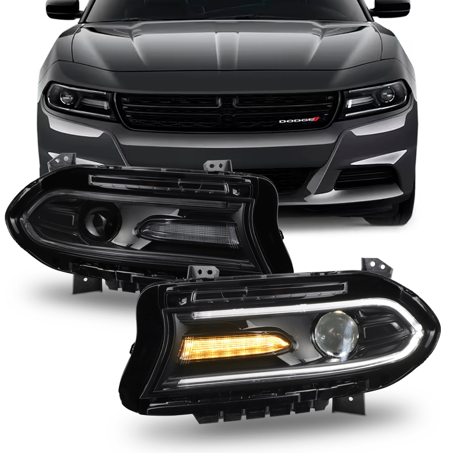 AKKON - Fit 2015-2021 Dodge Charger HID Xenon w/ LED DRL Assembly ...