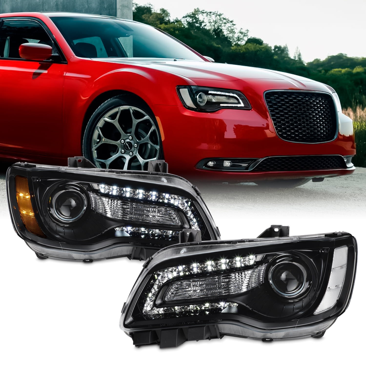 AKKON - Fit 2015-2023 Chrysler 300 Halogen Type Projector Headlight ...