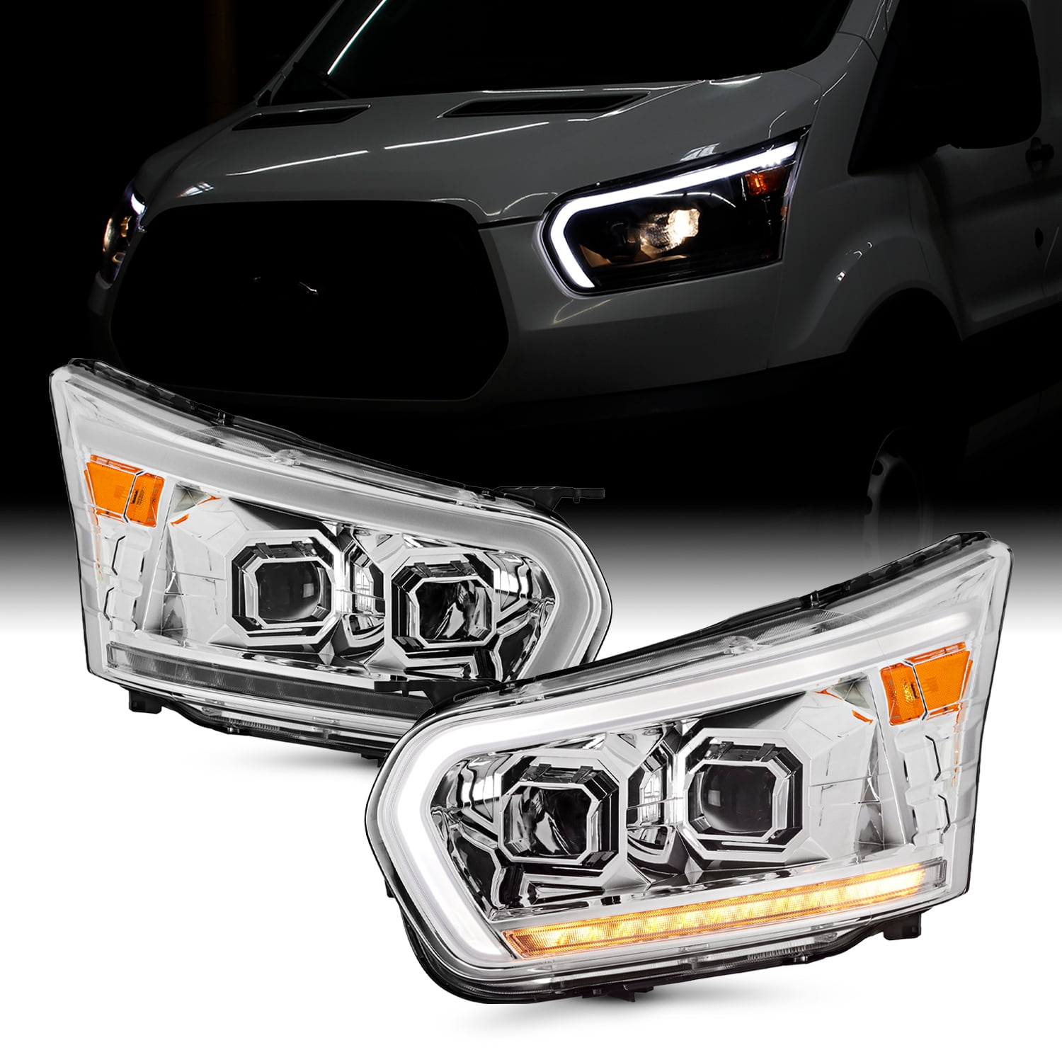 AKKON - Fit 2015-2023 Ford Transit 150 250 350HD Projector Chrome ...