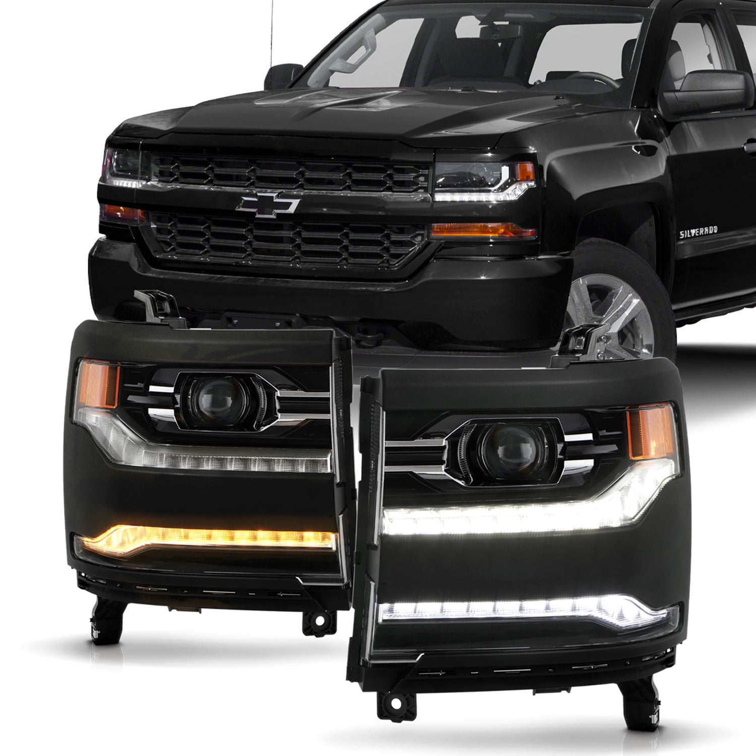 AKKON Full-LED Projector Headlights Pair for 2016-2018 Chevy Silverado ...