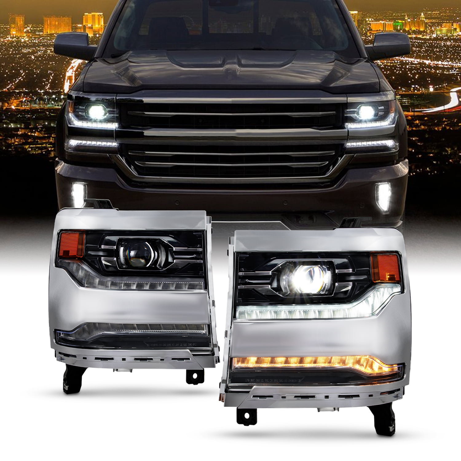 AKKON - Fit 2016-2018 Chevy Silverado 1500 OE Style [Full LED] w ...