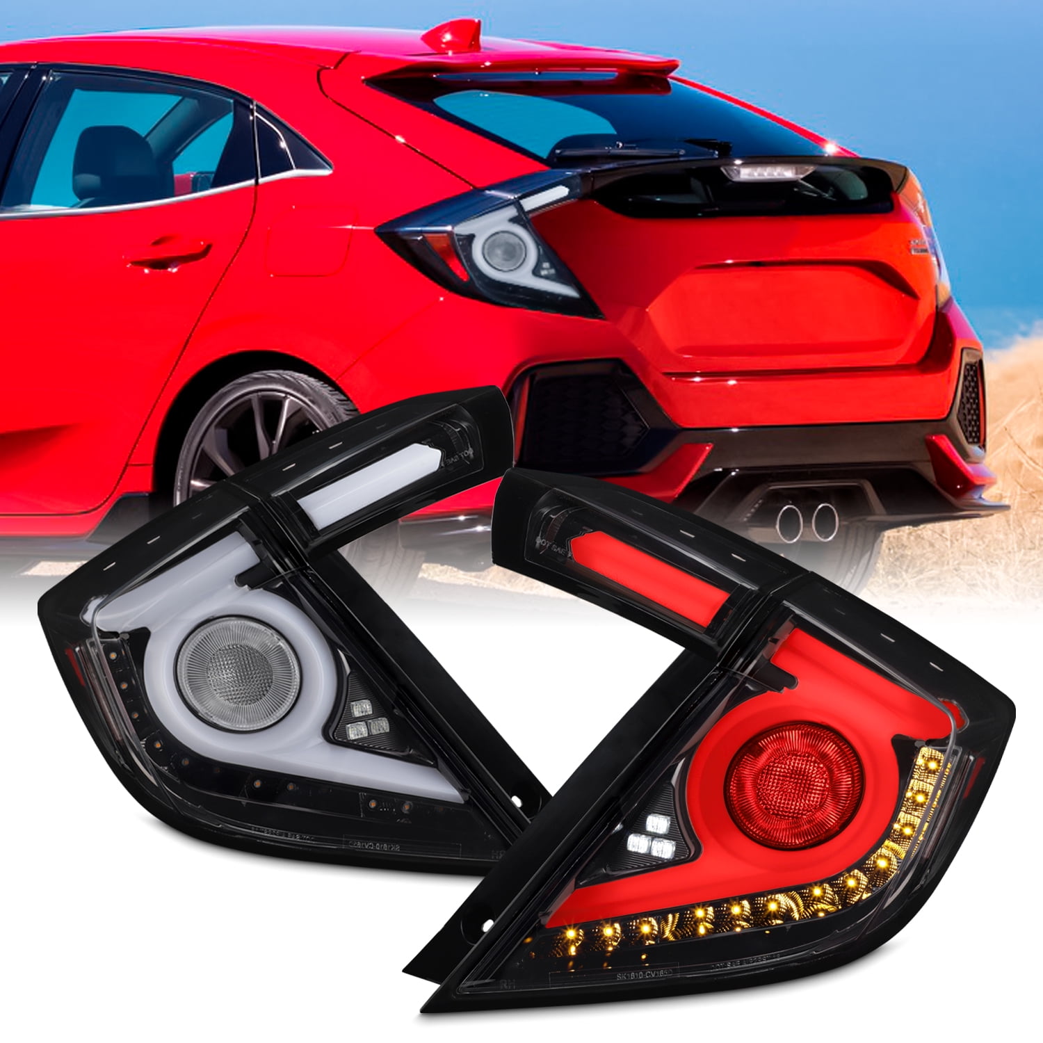 AKKON - Fit 2016-2021 Honda Civic Hatchback Full LED Tail Lights w ...