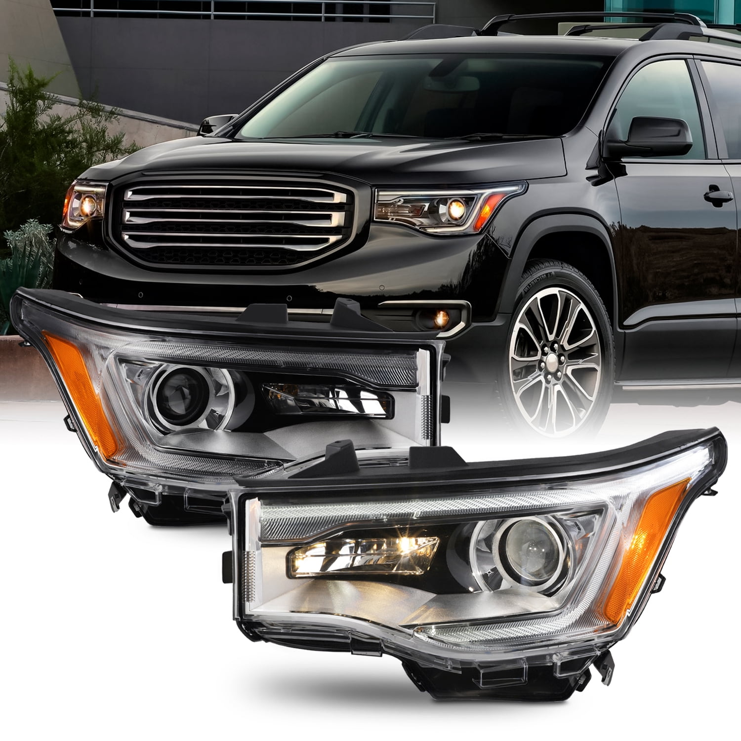 AKKON - Fit 2017 2018 2019 GMC Acadia 17-19 HID w/LED DRL Projector ...