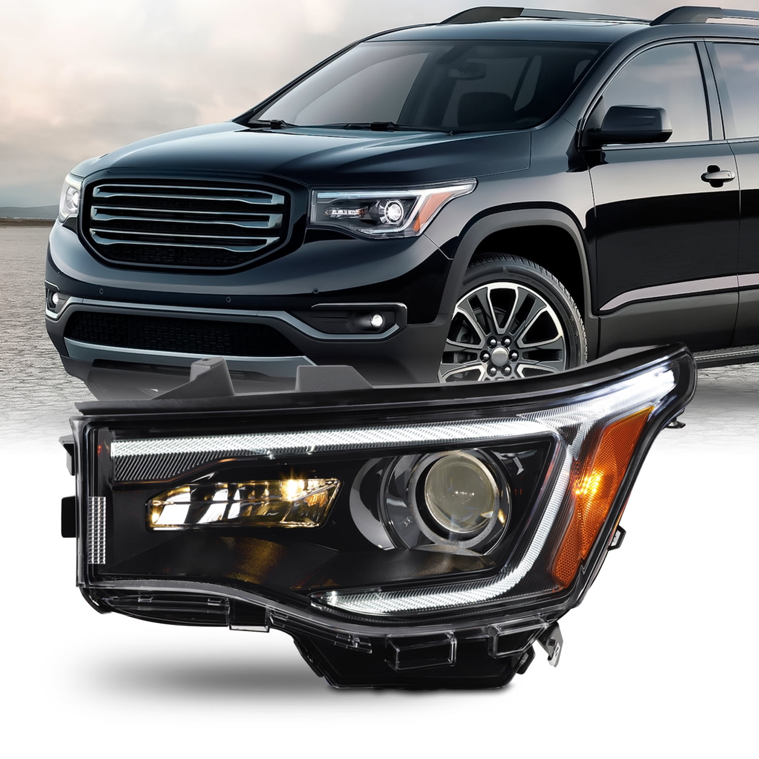 AKKON - Fit 2017 2018 2019 GMC Acadia 17-19 w/LED DRL Halogen Projector ...