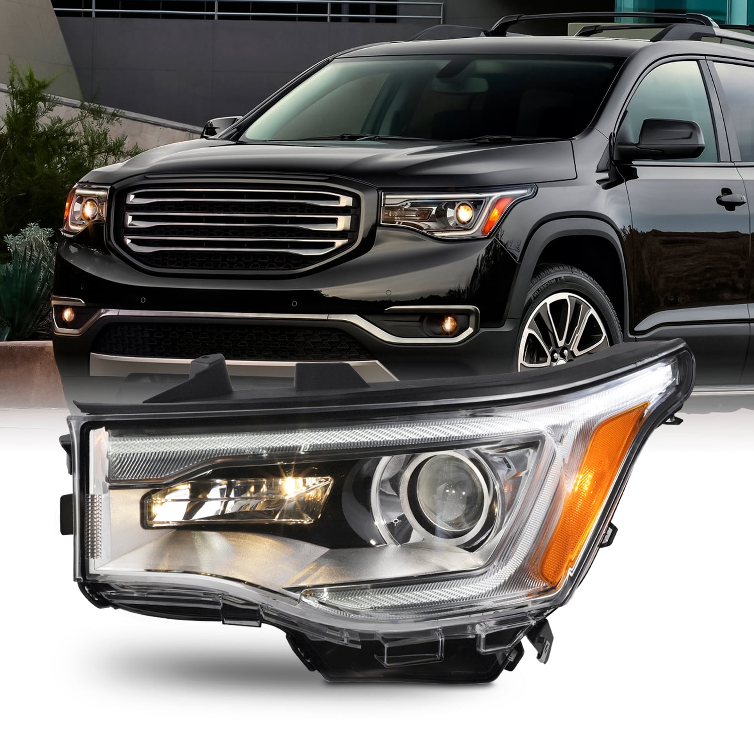 AKKON - Fit 2017 2018 2019 GMC Acadia 17-19 w/LED DRL Halogen Projector ...