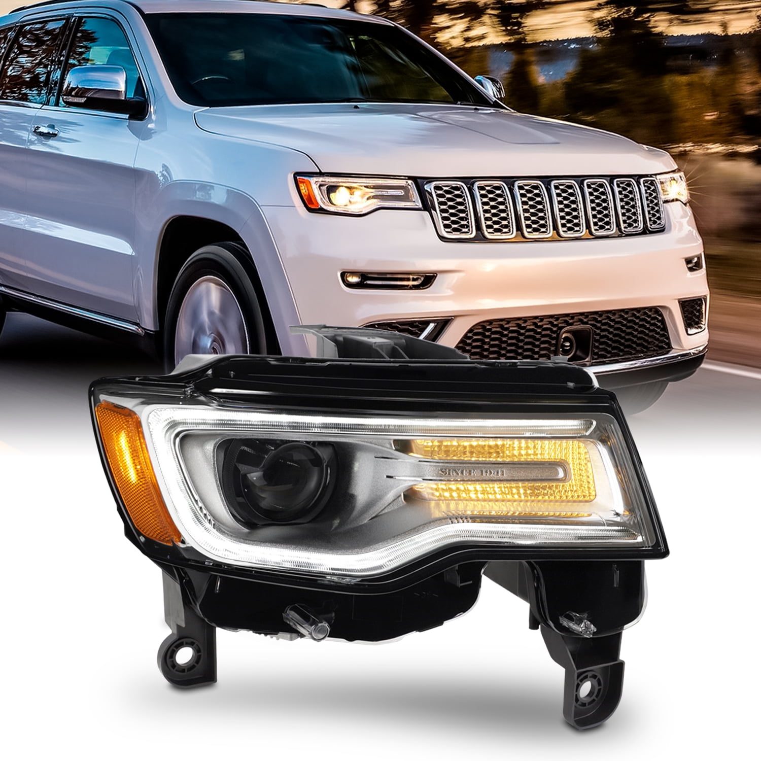 AKKON -Fit 2017-2021 Jeep Grand Cherokee HID/Xenon Chrome Bezel ...