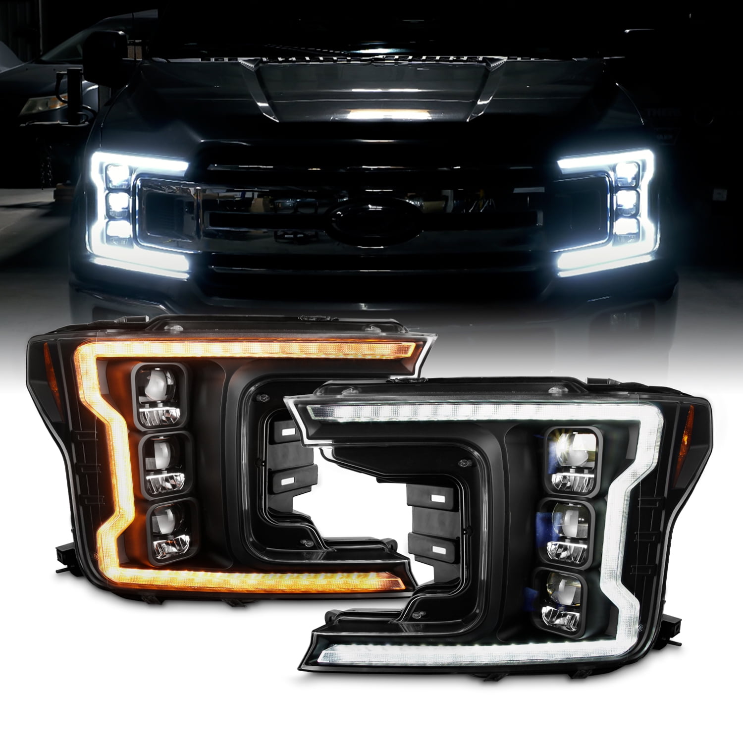 AKKON - LED Projector Headlights for 2018-2020 Ford F150, Black ...