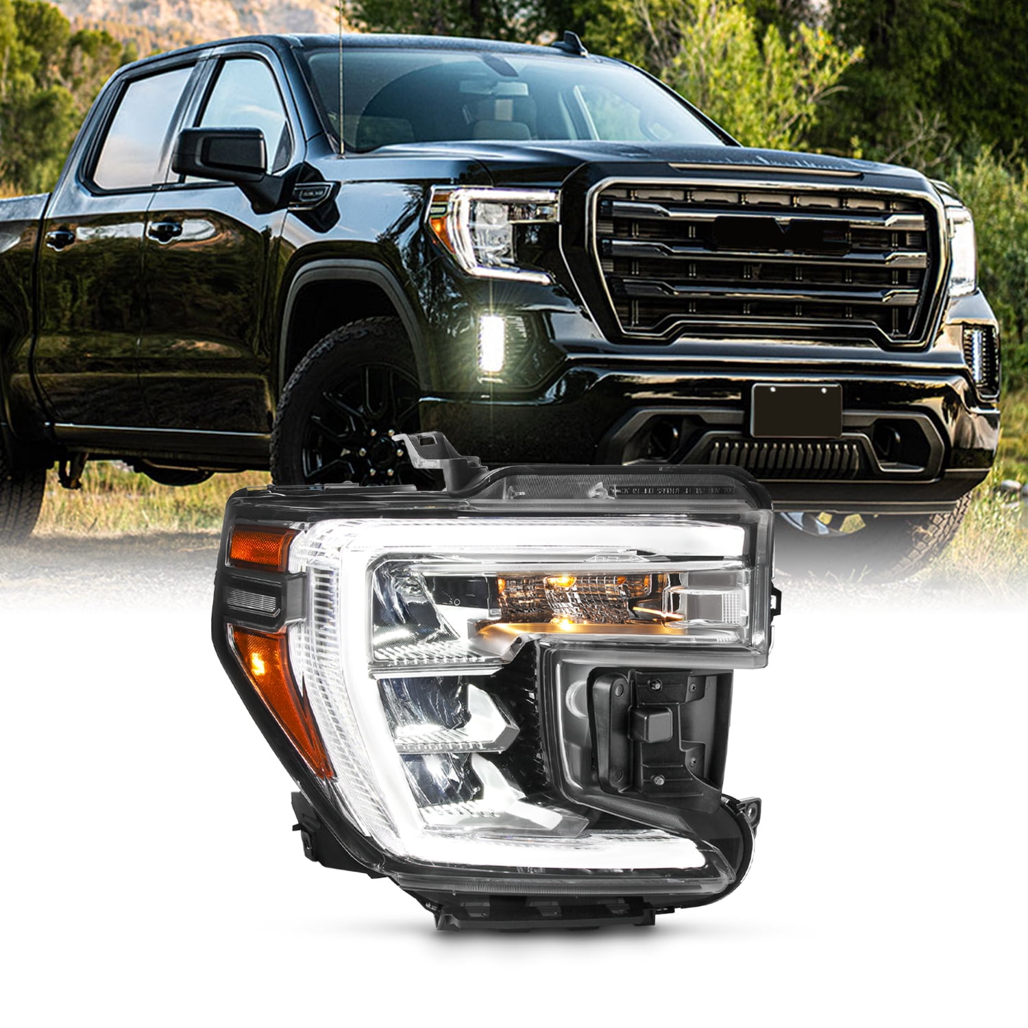 AKKON - Fit 2019 2020 2021 2022 GMC Sierra 1500 LED DRL Headlight w ...