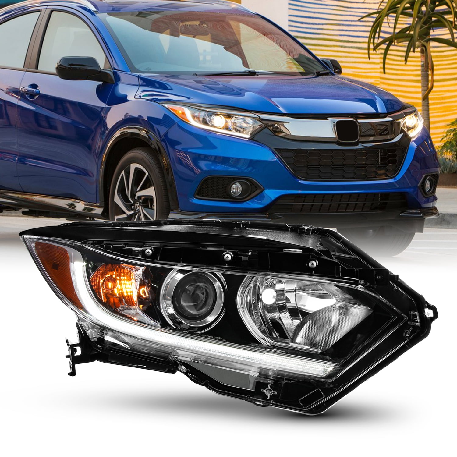 AKKON - Fit 2019 2020 2021 2022 Honda HR-V 19-22 Halogen w/ LED DRL ...