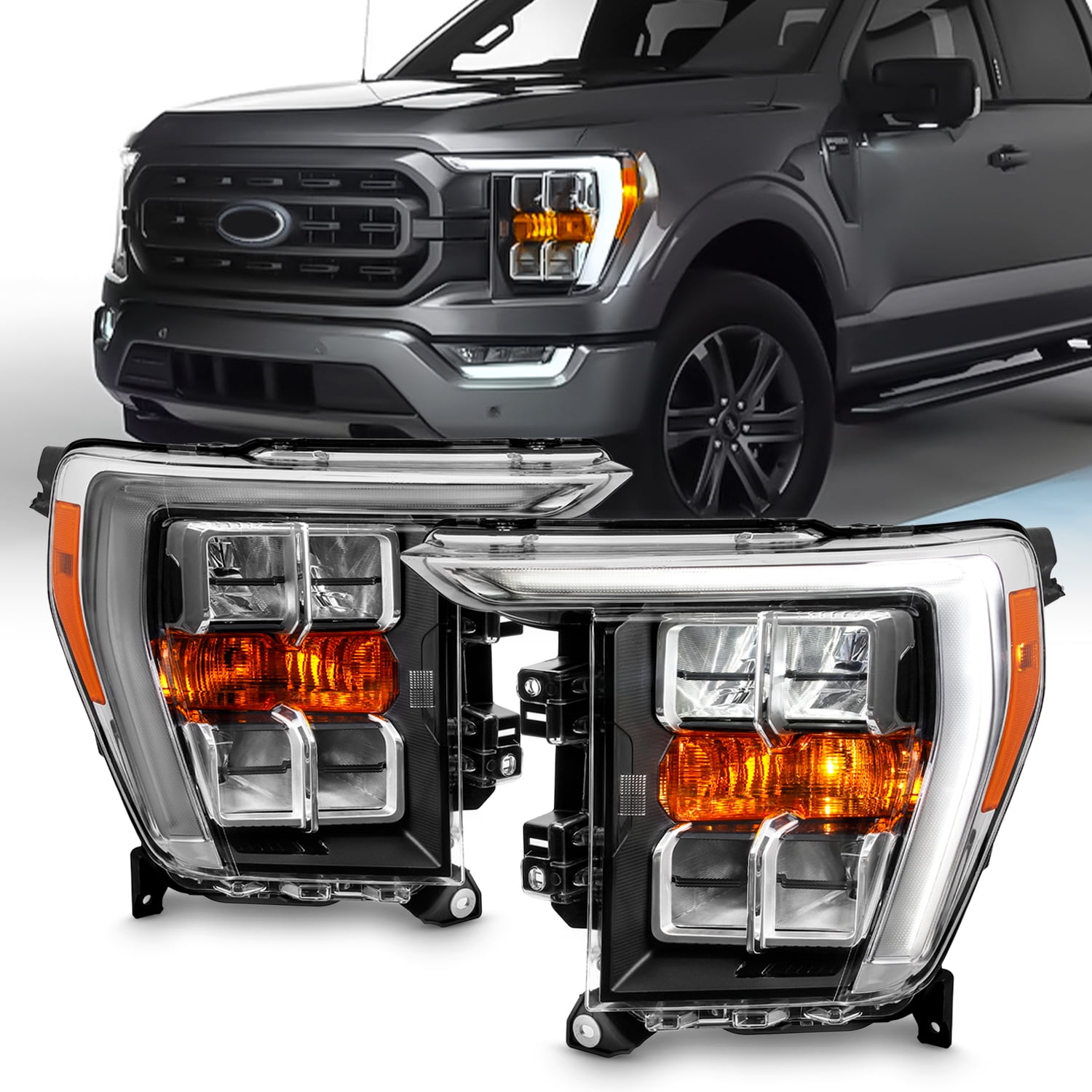 AKKON - Fit 2021 2022 2023 Ford F150 21-23 Pickup Truck Quad LED DRL w ...