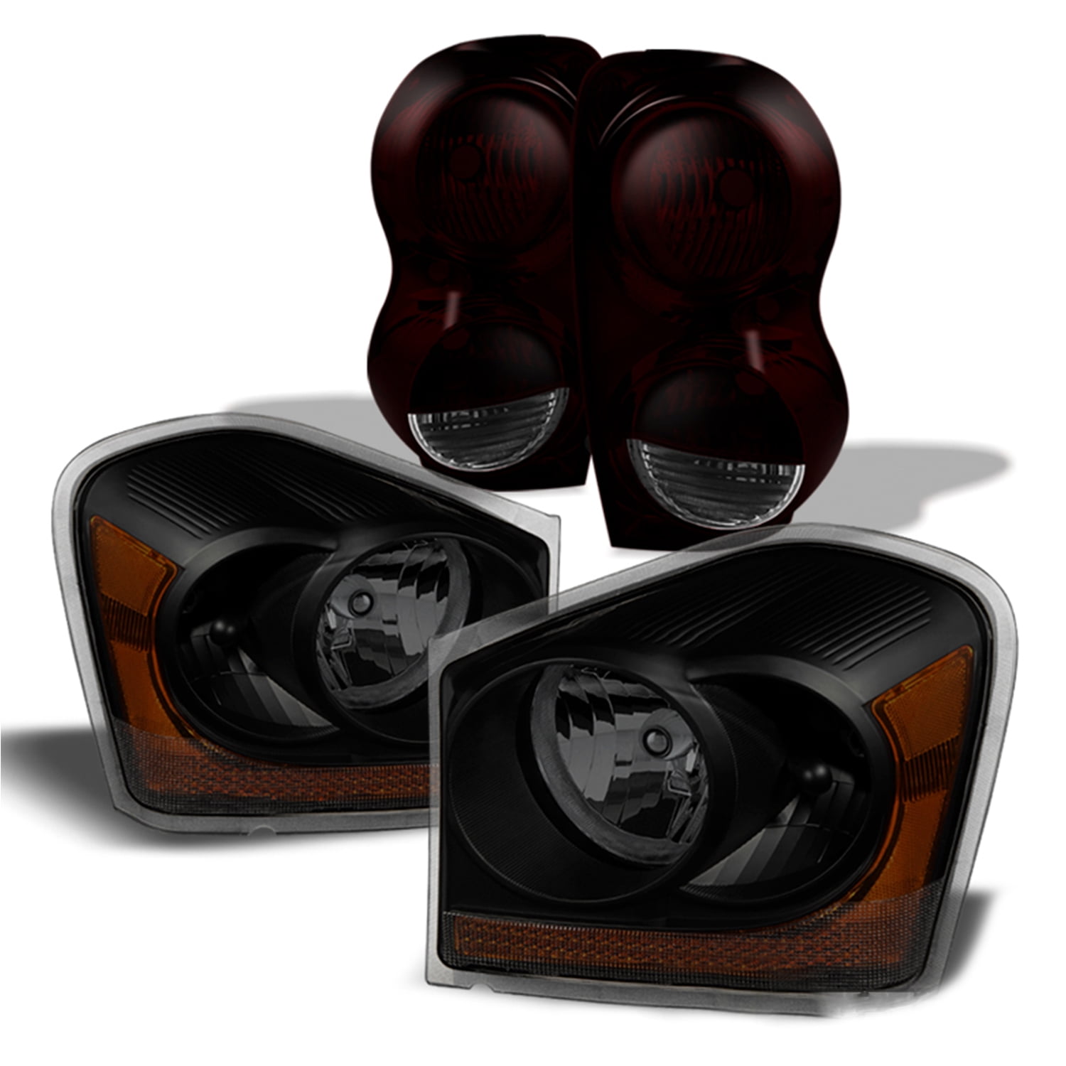 AKKON - Fits 2004-2006 Dodge Durango Black Smoked Headlights + Dark Red ...
