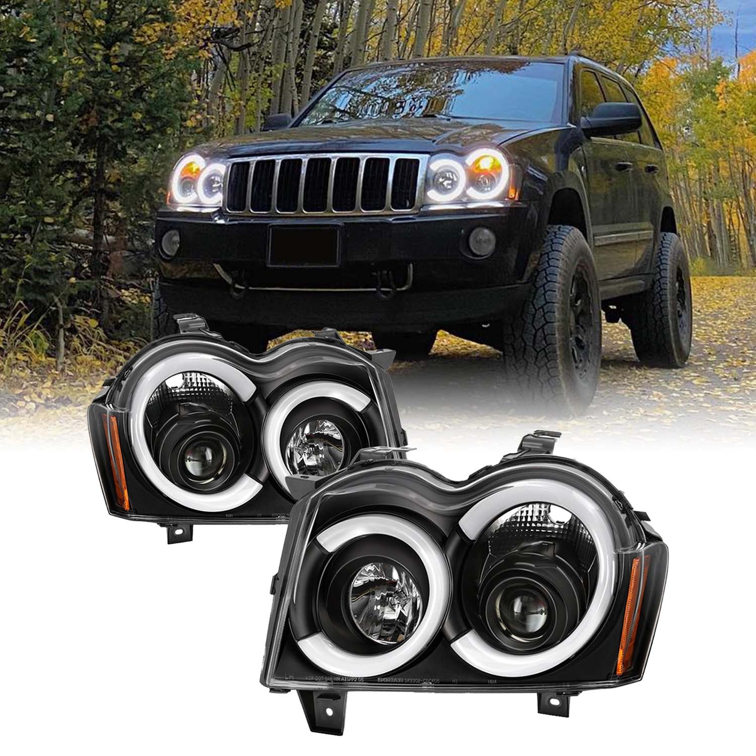 AKKON LED C-Tube Light Bar Projector Black Headlights Pair for 2005 ...
