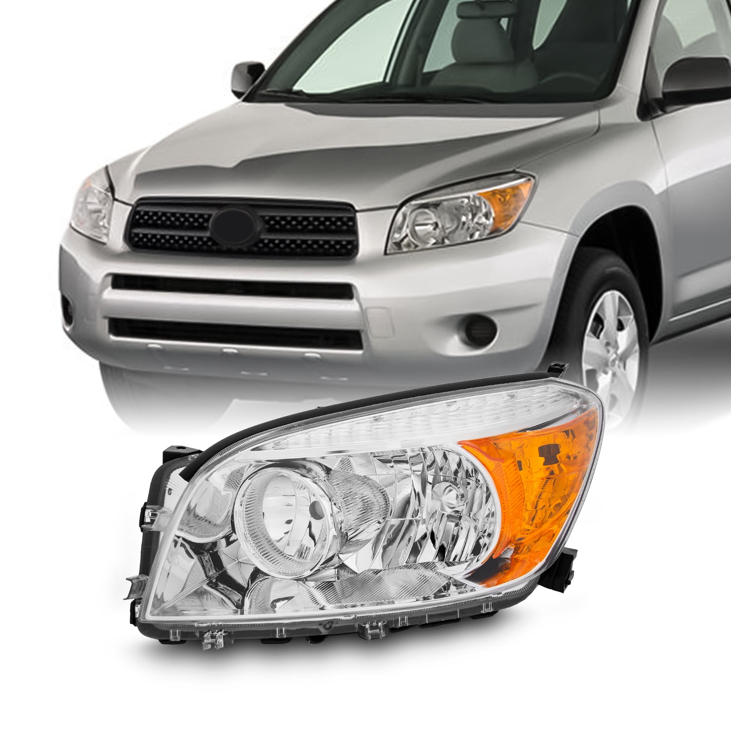 AKKON - Fits 2006 2007 2008 Toyota Rav4 Chrome Headlight w/ Amber ...